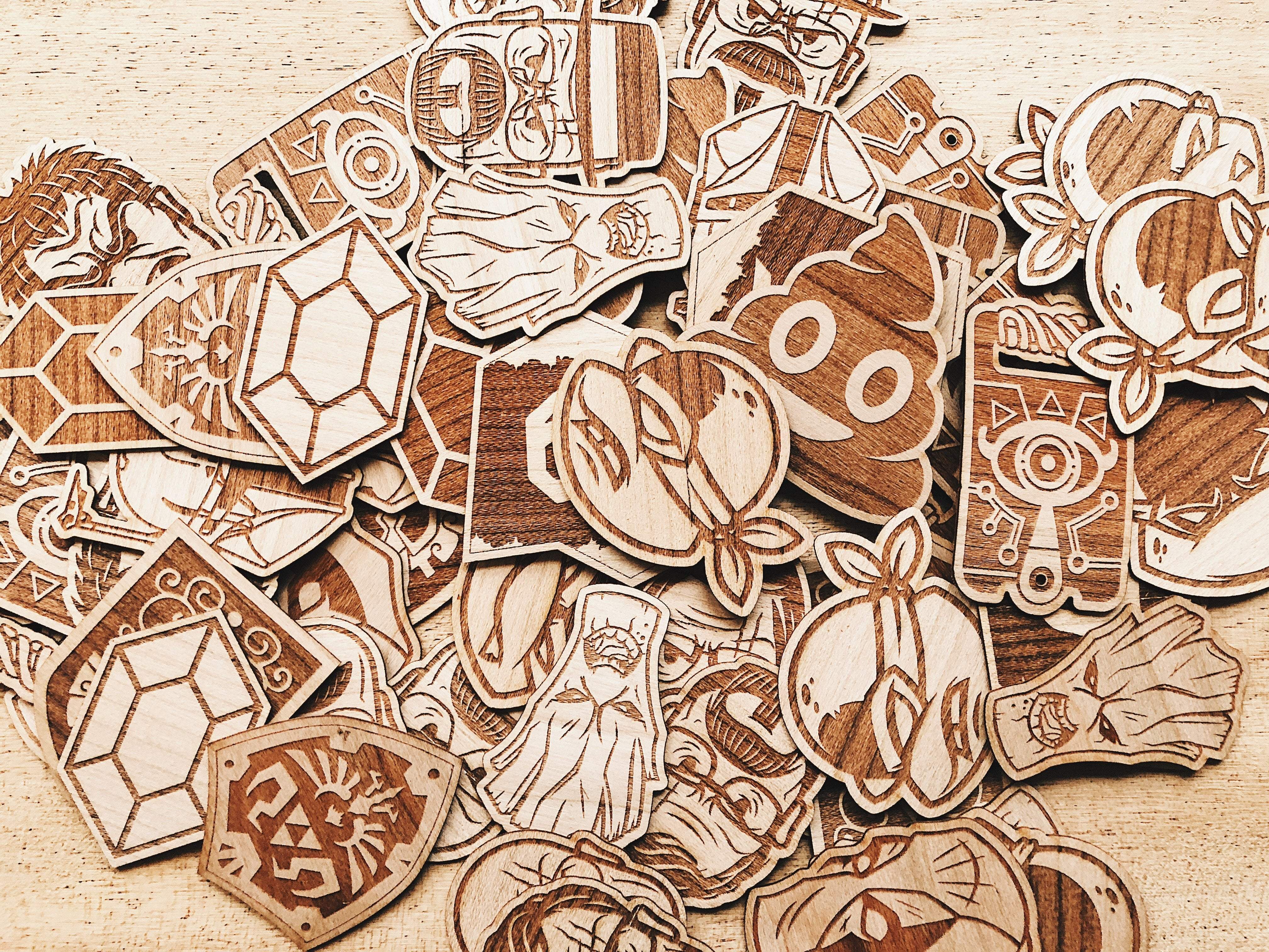Wooden Stickers - Laser engraved laptop decals and sticker packs