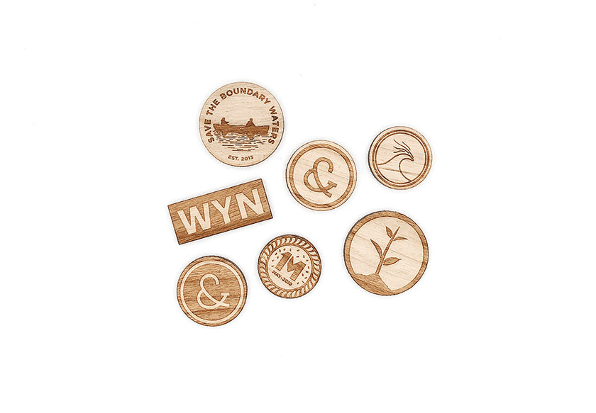 Custom Wood Pins, Wooden badges, wood name tags. Engraved & Full Color ...