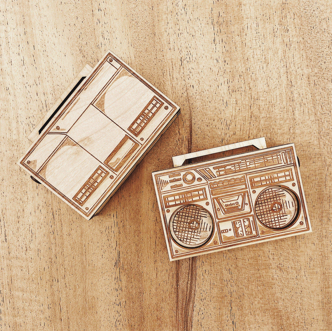 Miniature Wood Boombox - Ornament, Figurine, Small Boombox, Wood Radio