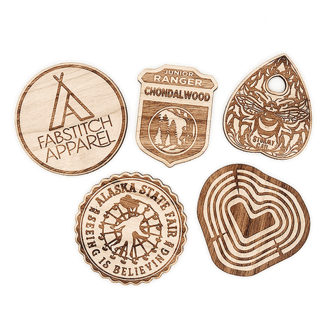 Custom Wood Pins, Wooden badges, wood name tags. Engraved & Full Color ...